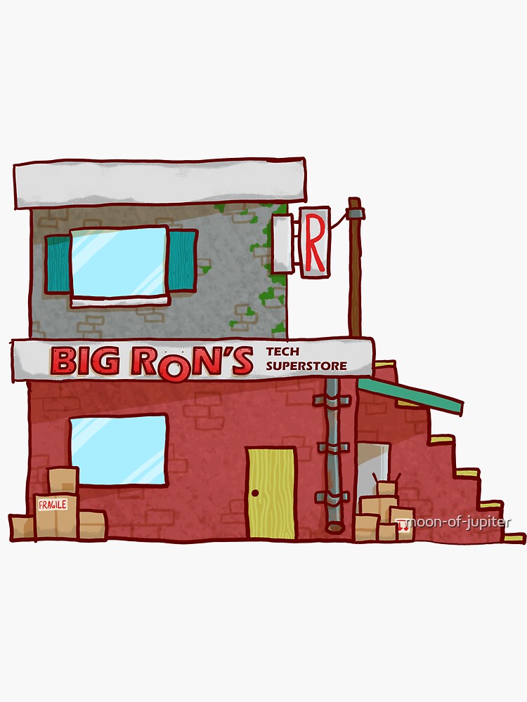 "big ron's tech superstore" Sticker for Sale by moon-of-jupiter | Redbubble