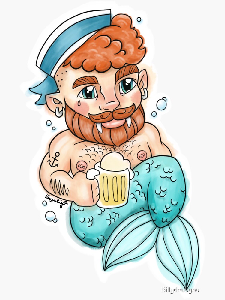 "Sailor Merman - White" Sticker by Billydrewyou | Redbubble