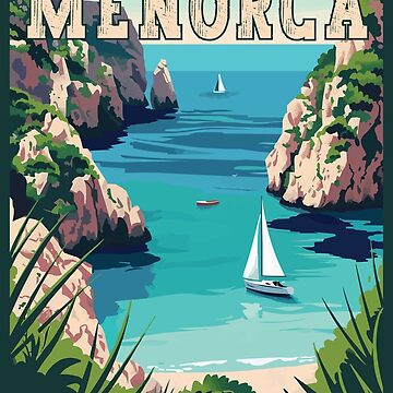 "Visit Serenity in Menorca - Spain Vintage Travel Art" Sticker for Sale ...