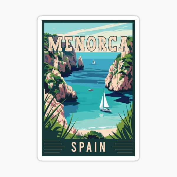 "Visit Serenity in Menorca - Spain Vintage Travel Art" Sticker for Sale ...