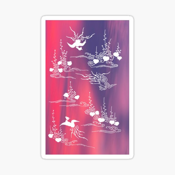 "Japanese Katagami Stencil Phoenix With Momiji Autumn Leafs" Sticker ...