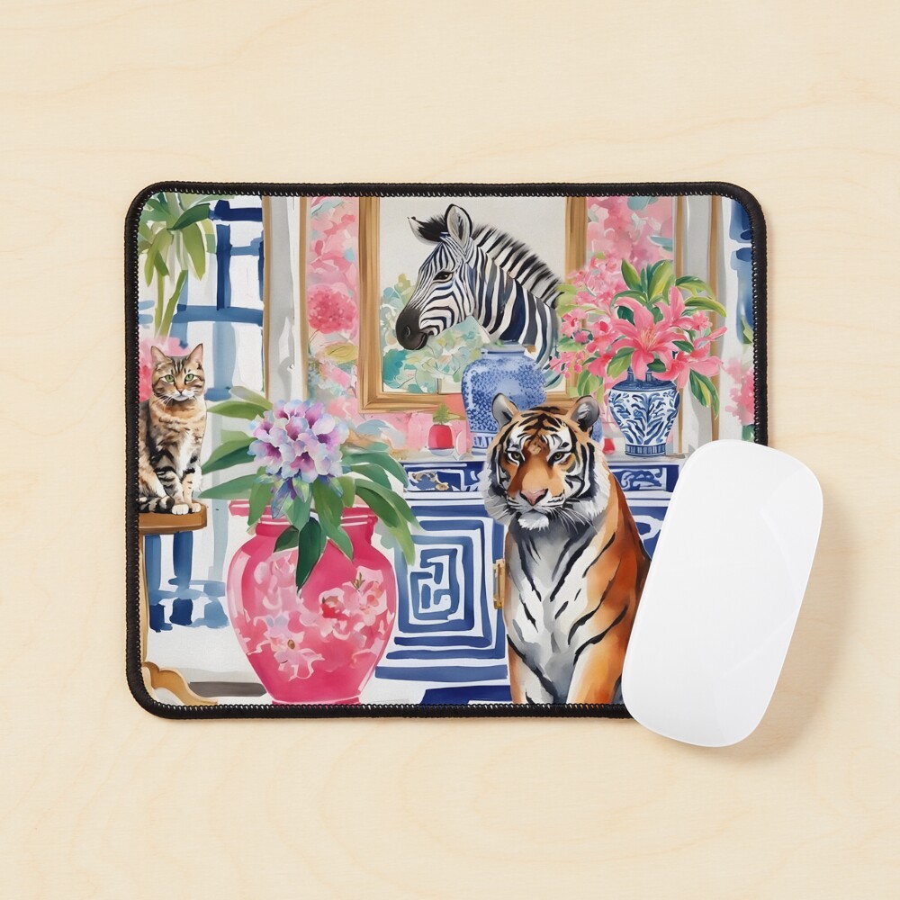 "Tiger and tabby cat in chinoiserie interior" Art Print for Sale by ...