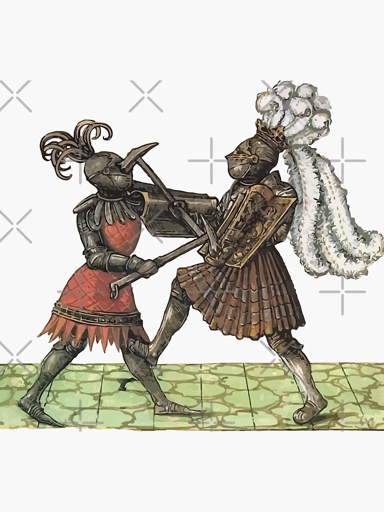 "Medieval Illustration - Two Knights Fighting with Warhammers and ...