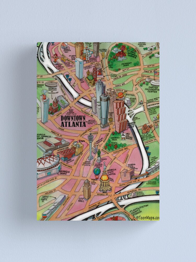"Downtown Atlanta Georgia Cartoon Map" Canvas Print for Sale by ...