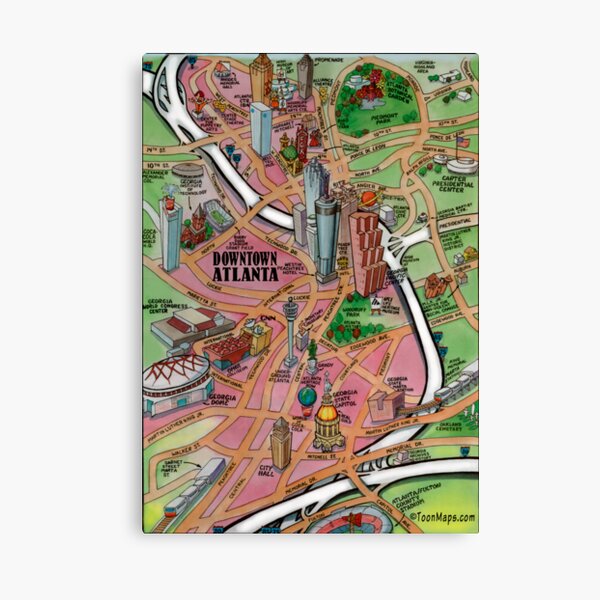 "Downtown Atlanta Georgia Cartoon Map" Canvas Print for Sale by ...