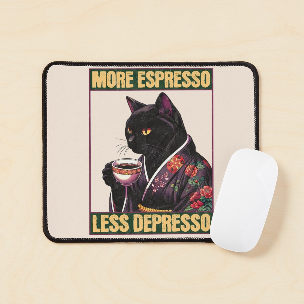 "More Espresso Less Depresso Meme - Funny Coffee Cat Vintage Poster ...