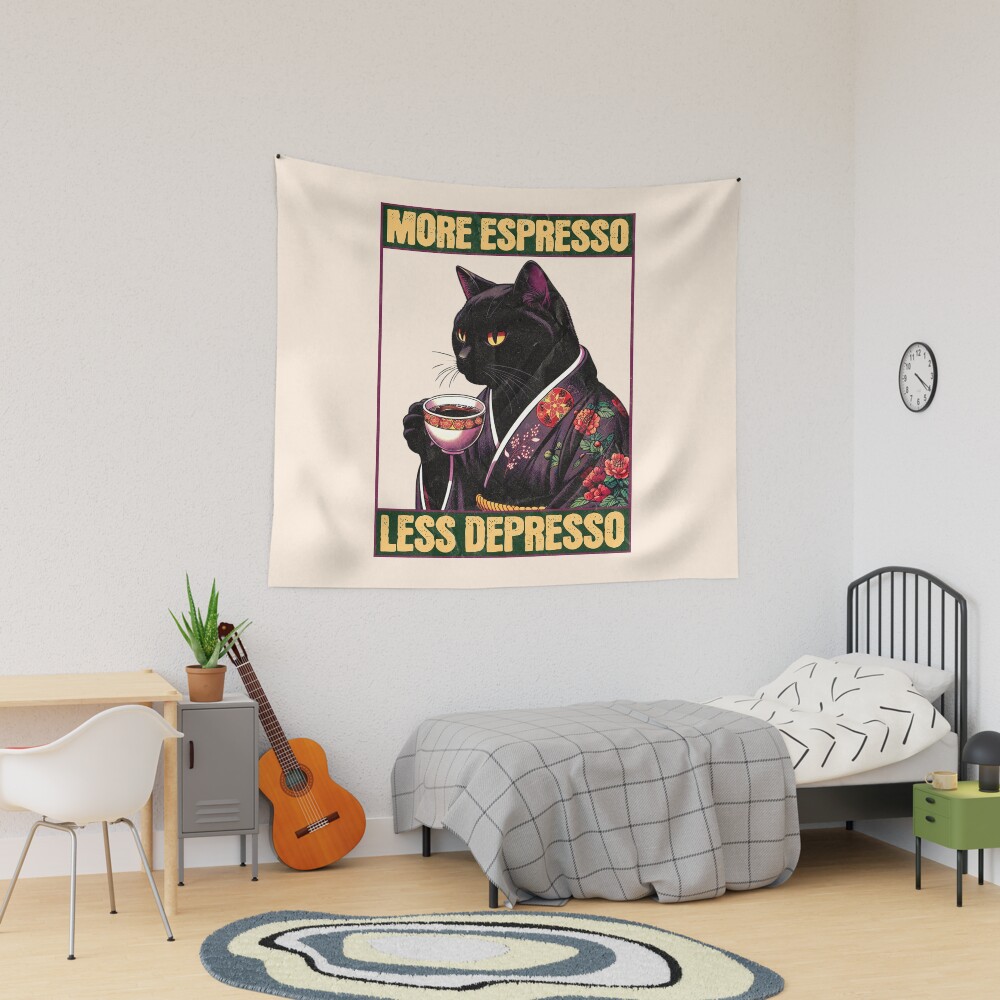 "More Espresso Less Depresso Meme - Funny Coffee Cat Vintage Poster ...