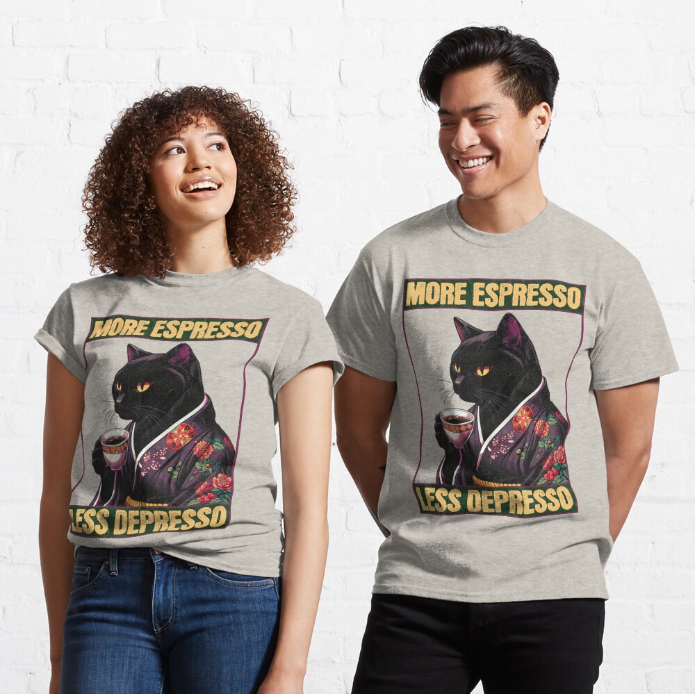 "More Espresso Less Depresso Meme - Funny Coffee Cat Vintage Poster ...