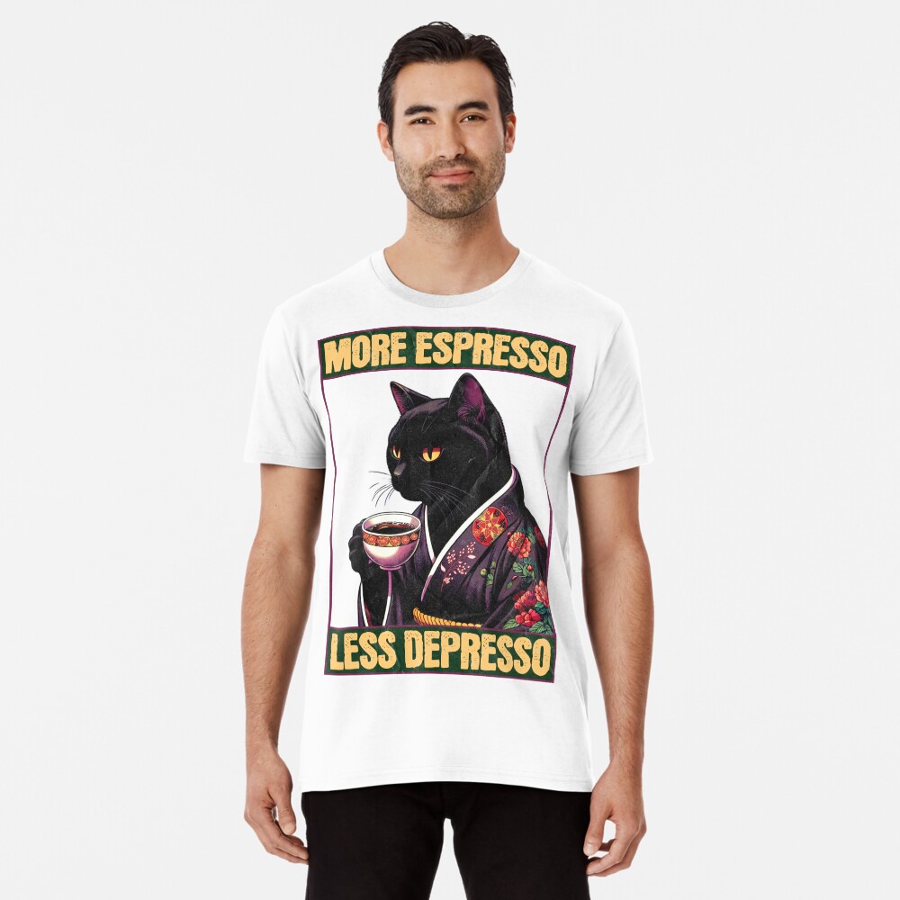 "More Espresso Less Depresso Meme - Funny Coffee Cat Vintage Poster ...