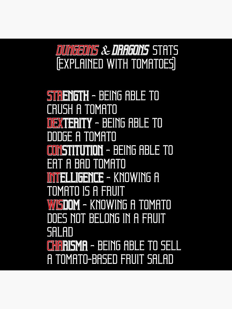 "D&D Stats w/ Tomatoes" Sticker for Sale by LoonyMoonyProds | Redbubble