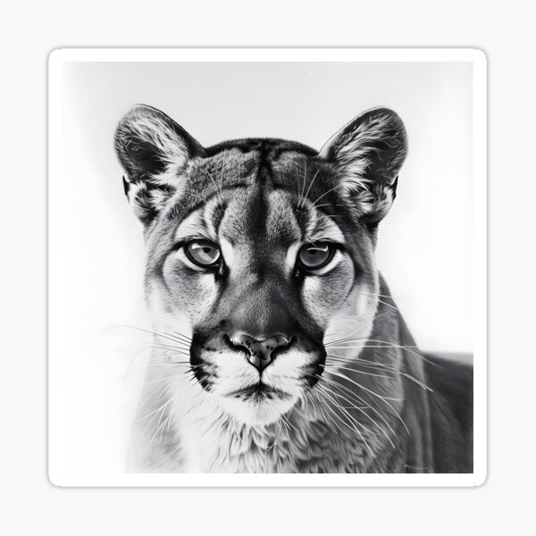 "Black and white pencil drawing of a Puma" Sticker for Sale by Pencil ...
