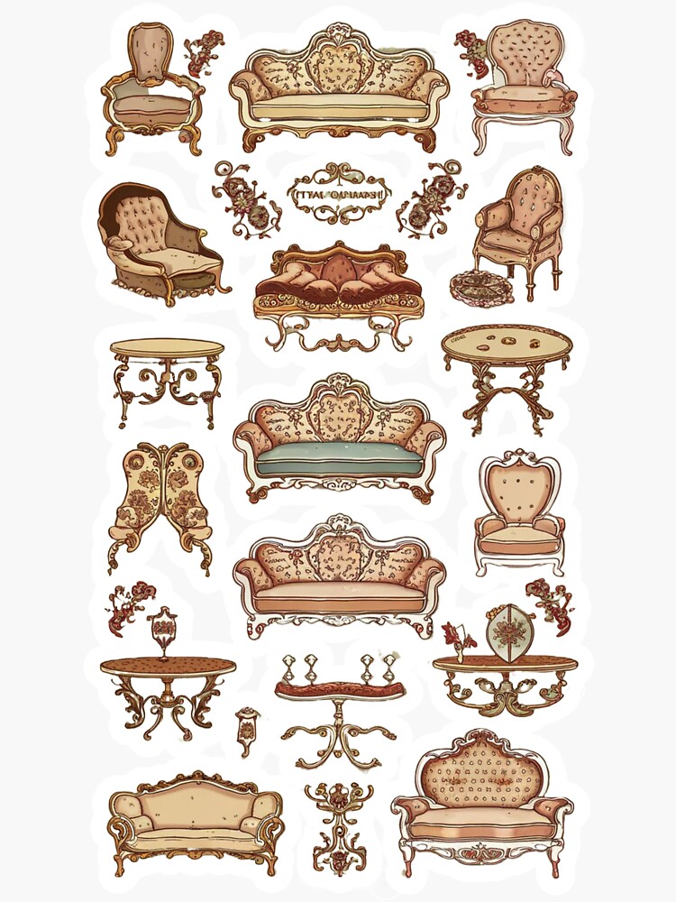 "Victorian Damask furniture digital sticker-Retro vintage furnitures ...