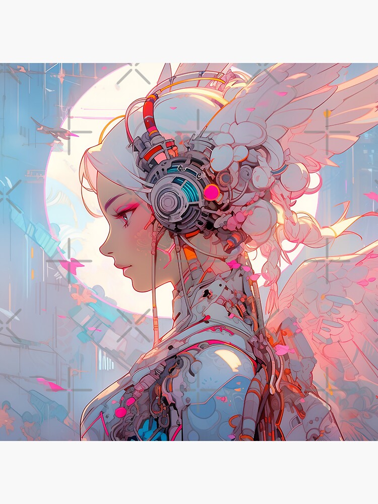 "Futuristic Cyberpunk Angel Anime Girl" Sticker for Sale by bubblegoth ...