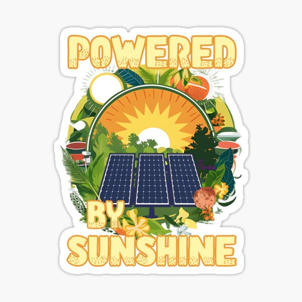 "POWERED by SUNSHINE clean energy sustainability climate cartoon style ...
