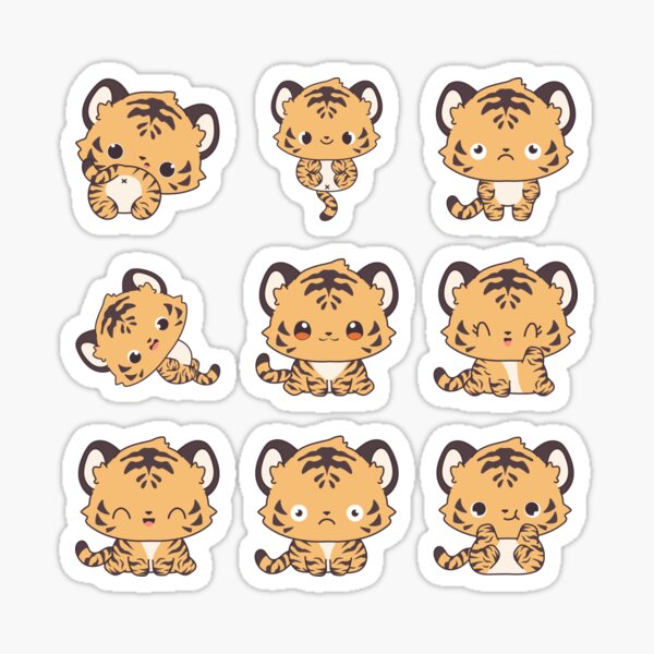 "Cute Kawaii Baby Tiger Illustration" Sticker for Sale by TEE AIMO ...