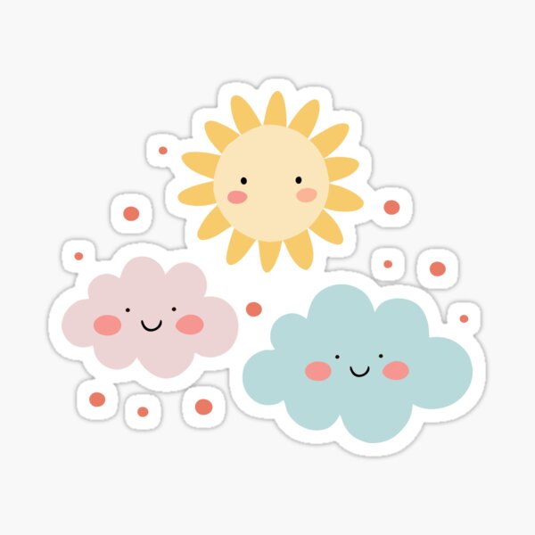 "Smiling clouds and happy sun, cartoon characters." Sticker for Sale by ...