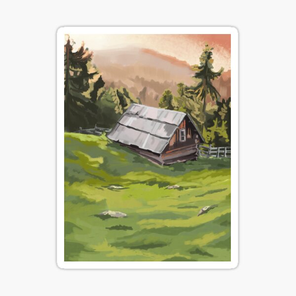 "Nature Cabin Landscape " Sticker for Sale by Liz-S-Art | Redbubble