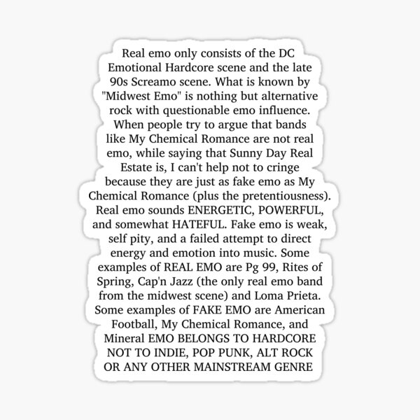 "Real Emo Consists of Copypasta" Sticker for Sale by EmoNeverDies ...