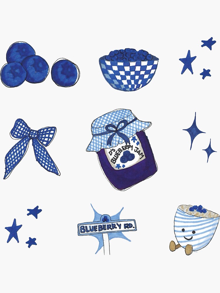 "Multiple Hand Drawn Blueberry Themed " Sticker for Sale by ...