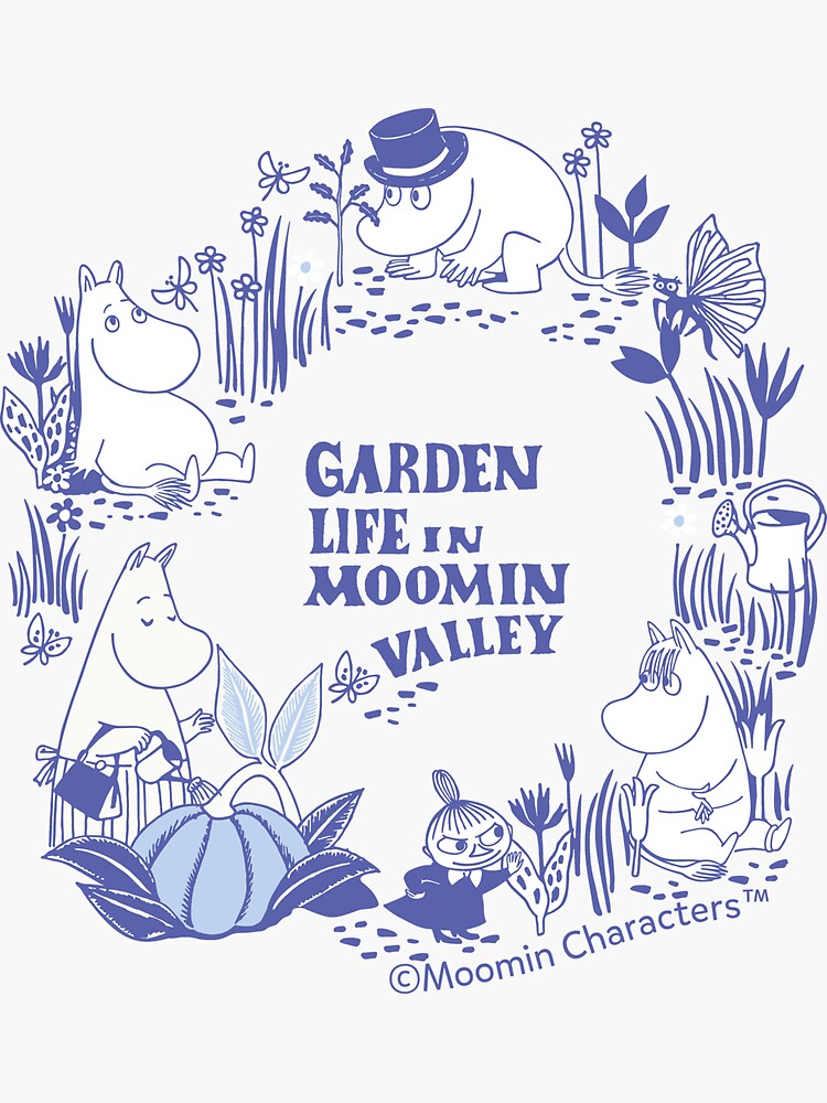 "Moomin Garden Life In Moominvalley Blue Print" Sticker for Sale by ...