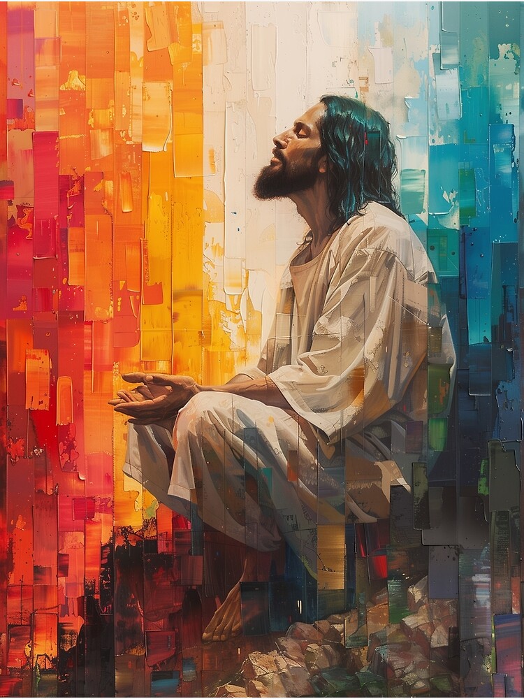 "Jesus Praying in Colorful Serenity - Abstract Painting" Poster for ...