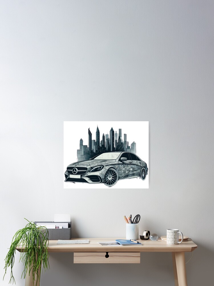 " Mercedes logo in the city with drawing black and white wallpaper ...