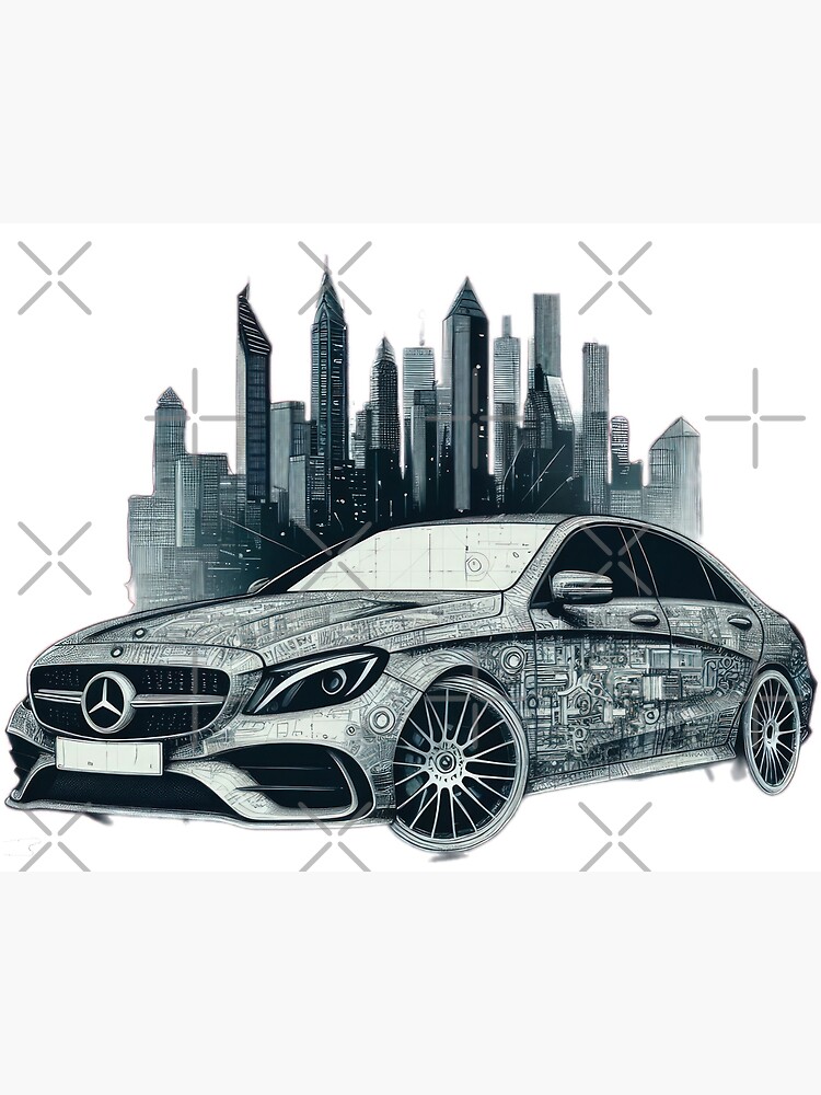 " Mercedes logo in the city with drawing black and white wallpaper ...