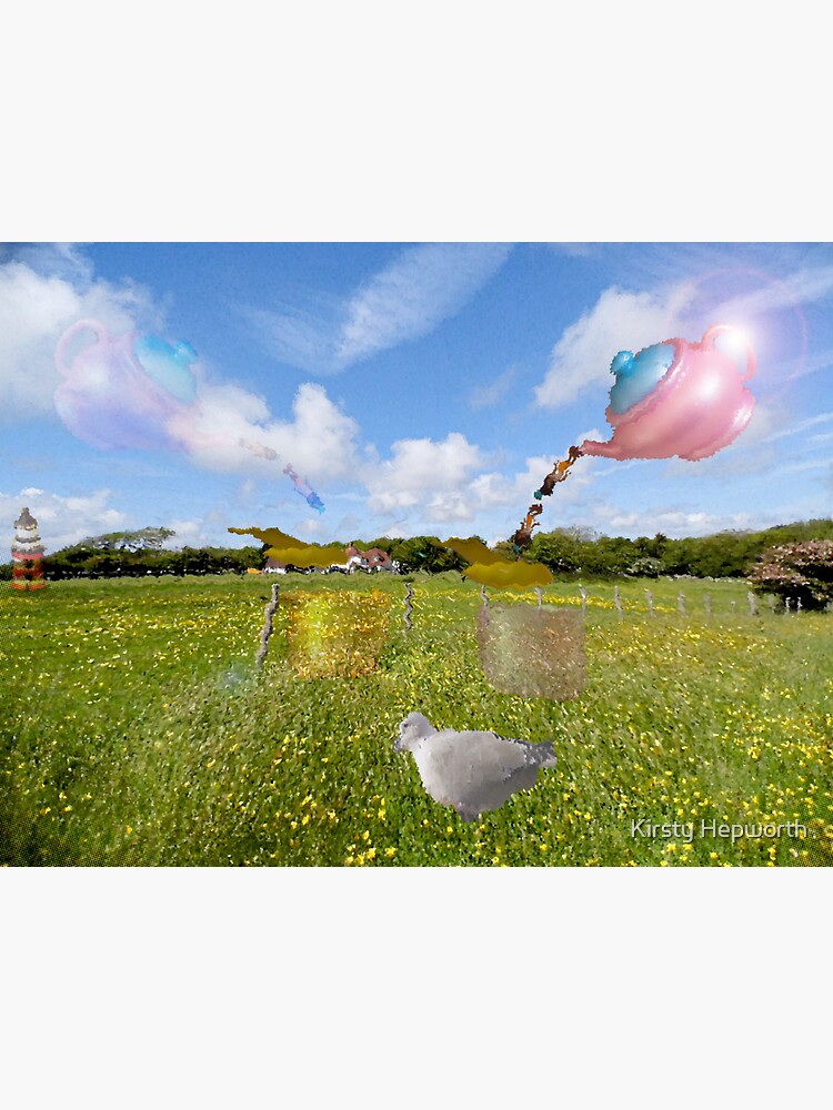 "Tea pot porting out Lego figures, coming out into a flower tea cup " Sticker for Sale by ...