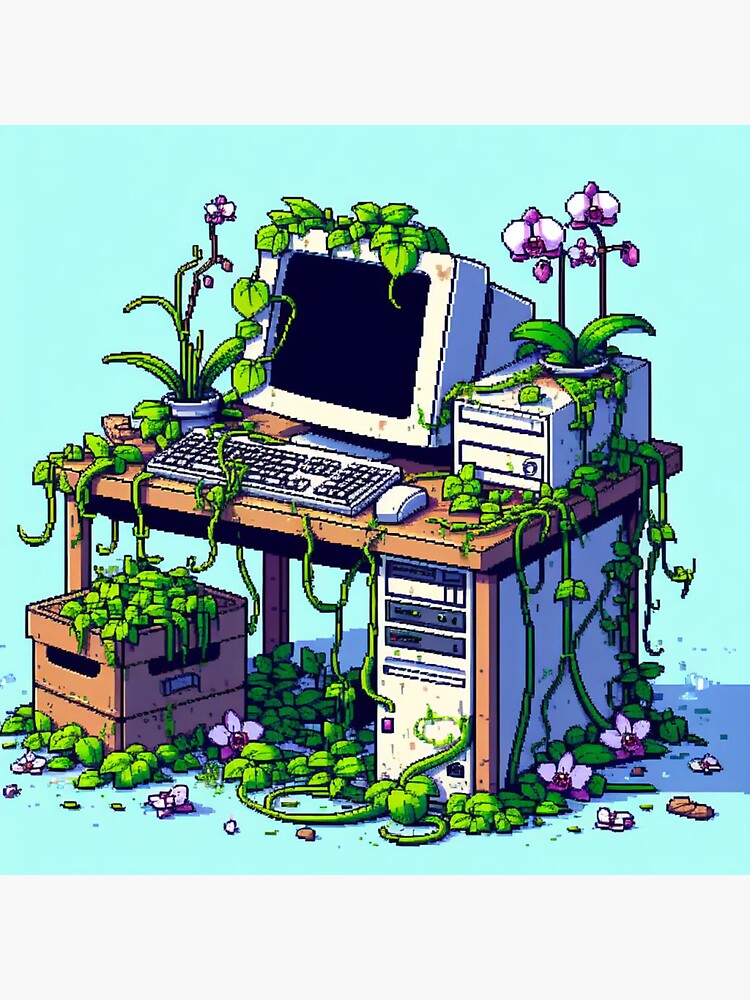 "Overgrown Desk - Pixel Art Apocalypse" Sticker for Sale by RetroRuins ...