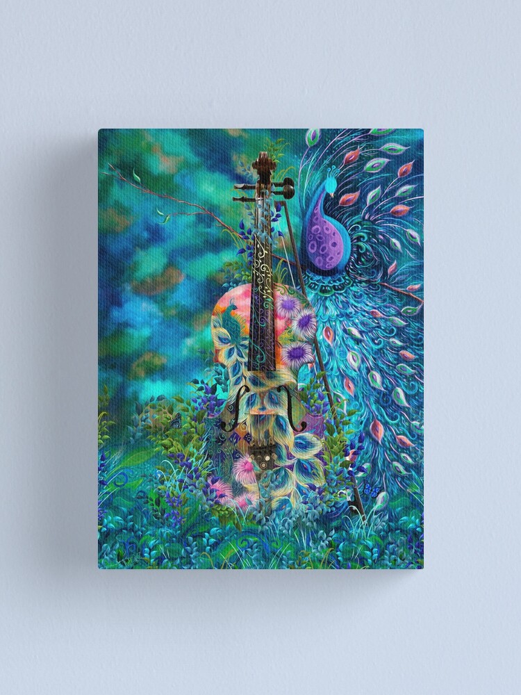 "Peacock Teal Garden Flowers Violin " Canvas Print for Sale by Juleez ...