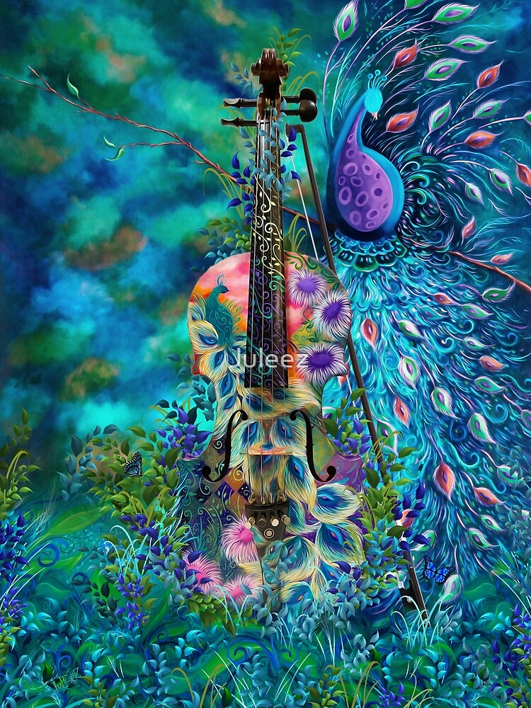 "Peacock Teal Garden Flowers Violin " Canvas Print for Sale by Juleez ...