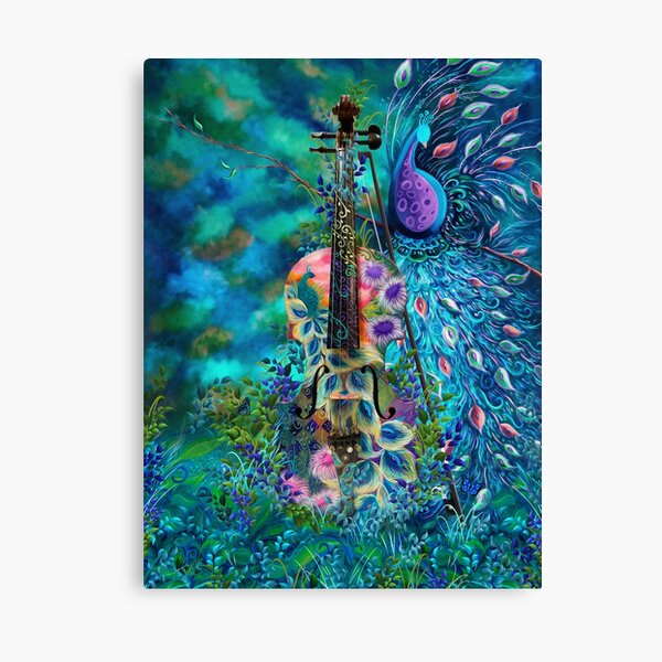 "Peacock Teal Garden Flowers Violin " Canvas Print for Sale by Juleez ...