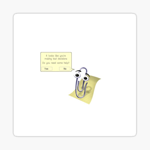 "Clippy ‘Bad Decisions’" Sticker for Sale by ellen-sellin | Redbubble