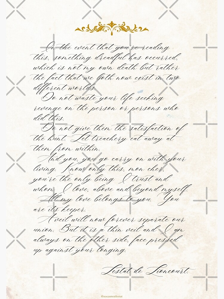 "Lestat's Letter to Louis" Art Print for Sale by nocontextlestat ...