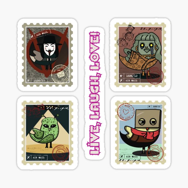 "Cute Bird - Postage Stamp - Live, Laugh, Love! Set" Sticker for Sale ...