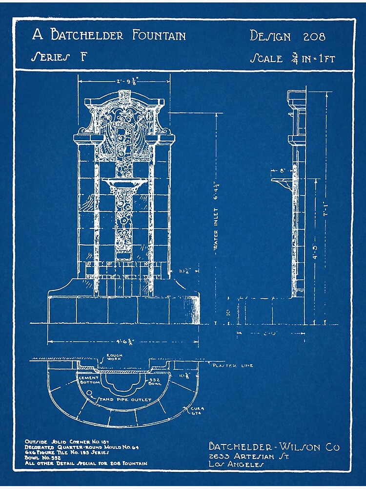 Poster « Batchelder Pottery Carrelage Fountain Blueprint », par ...