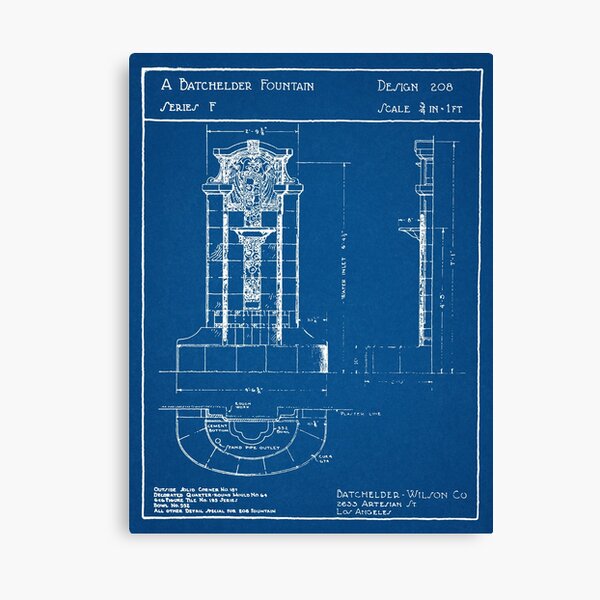"Batchelder Pottery Tile Fountain Blueprint " Canvas Print by mkkessel ...