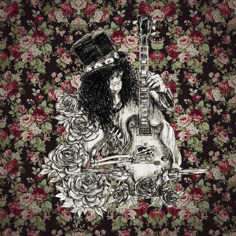 "Slash Skeleton Skull Heavy Metal Rock Star Musician with Roses" by ...