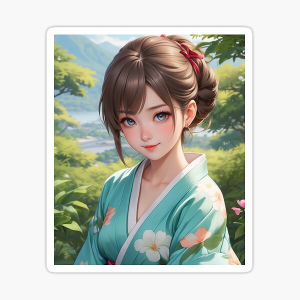 "Cute Anime Girl in Traditional Japanese Kimono" Sticker for Sale by ...