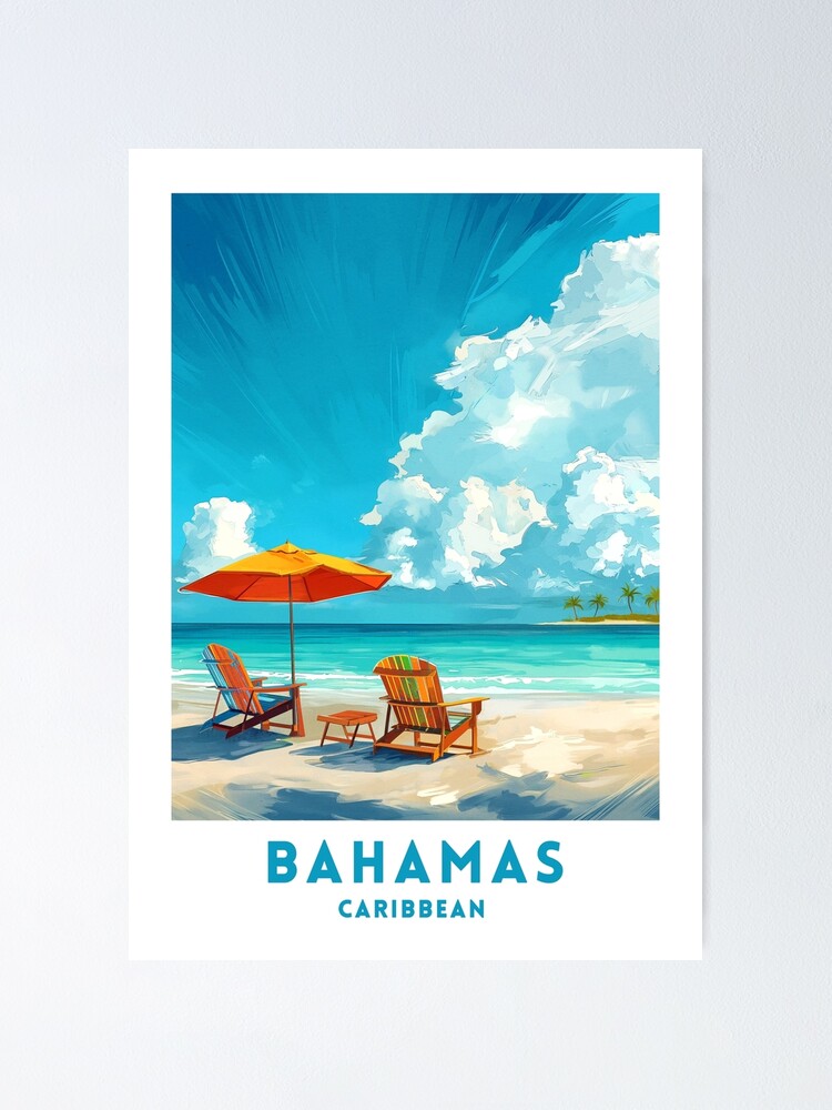 "Bahamas Caribbean Travel Poster - Tropical Islands Wall Art" Poster ...