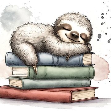 "Sleepy Sloth on Stack of Books" Sticker for Sale by LuminShadowArt ...