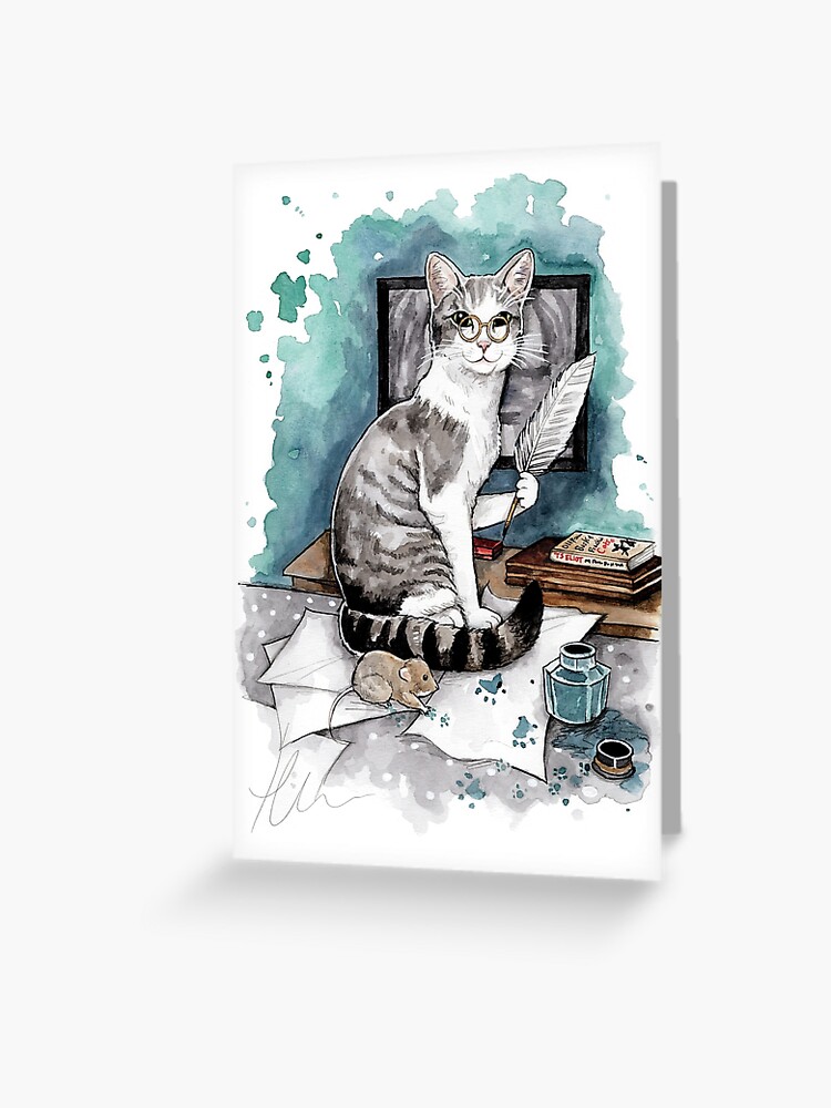 "Cat & Quill" Greeting Card for Sale by HeatherMalone | Redbubble