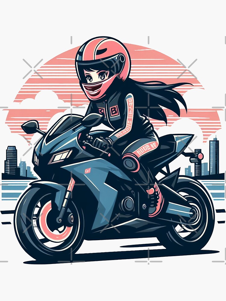 "Anime Motorcycle Girl, Woman on the motorcycle, Moto passion" Sticker ...