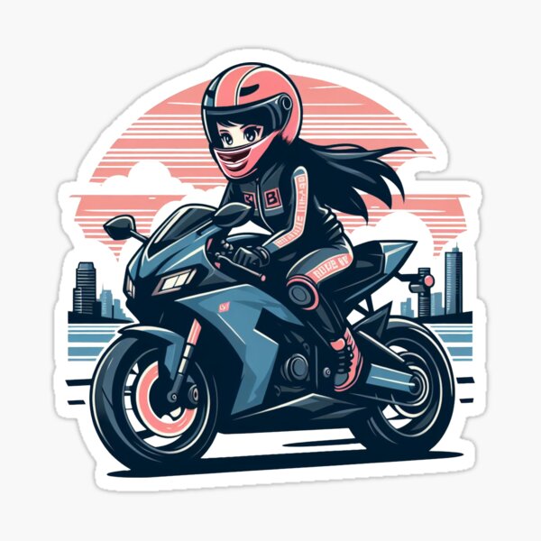 "Anime Motorcycle Girl, Woman on the motorcycle, Moto passion" Sticker ...