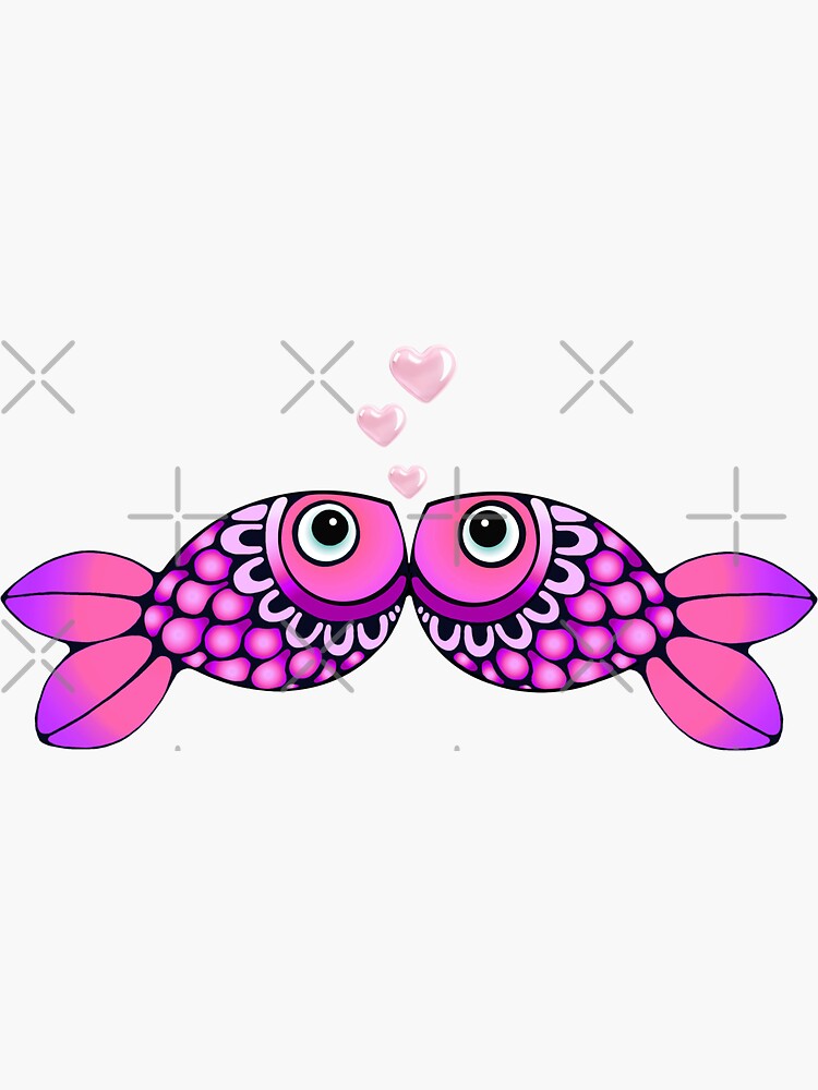 "Kissing Fish Love Pink Couple Art Sticker by Hollyvision" Sticker for ...
