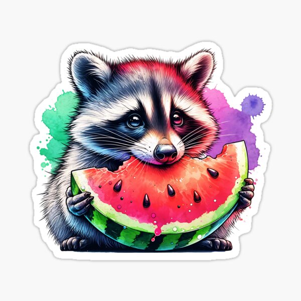 "Watercolor Raccoon Eating Watermelon" Sticker for Sale by TheAnimalZ00 ...