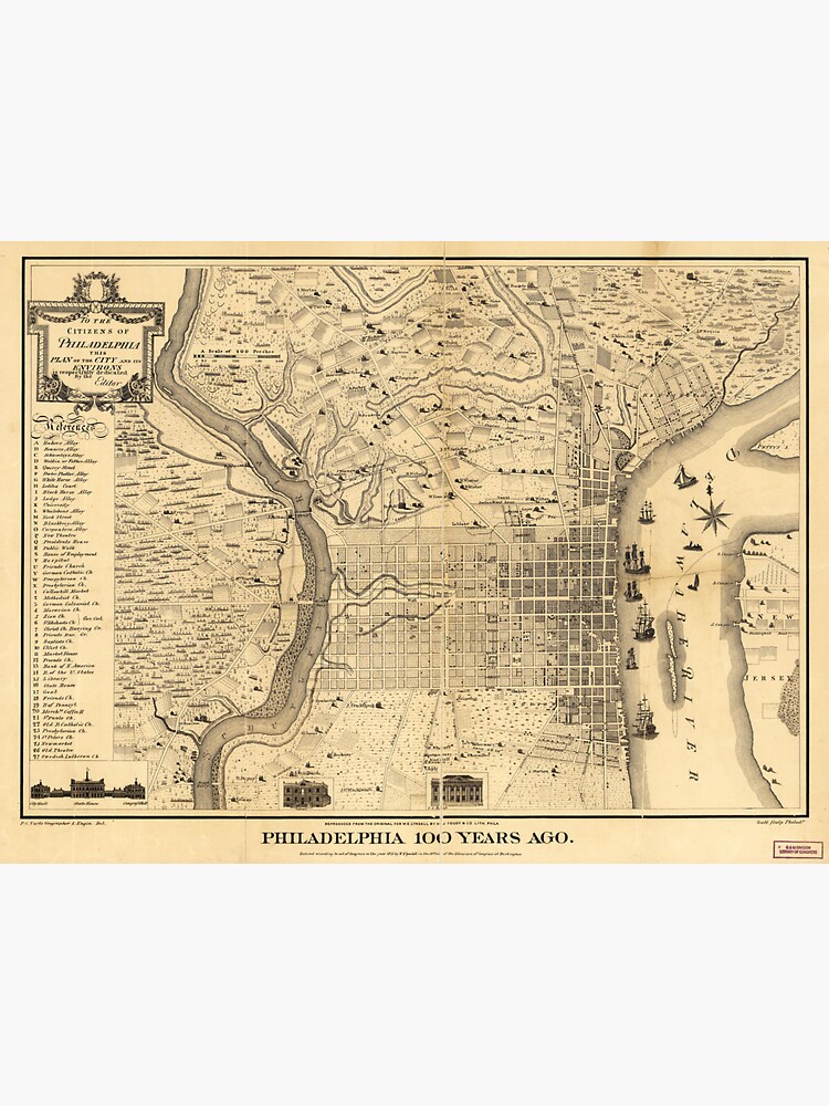 Pegatina «Mapa de Filadelfia hace 100 años (publicado en 1875)» de ...