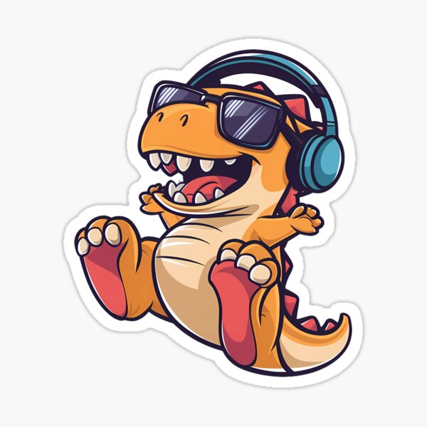 "Musical Dino - Cool and Relaxed" Sticker by manni3003 | Redbubble