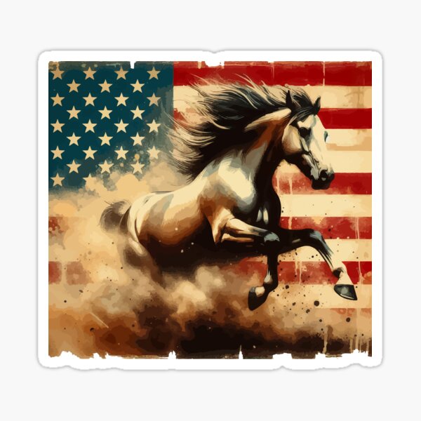 "Patriotic Horse American Flag Horseback Riding Vintage" Sticker for ...