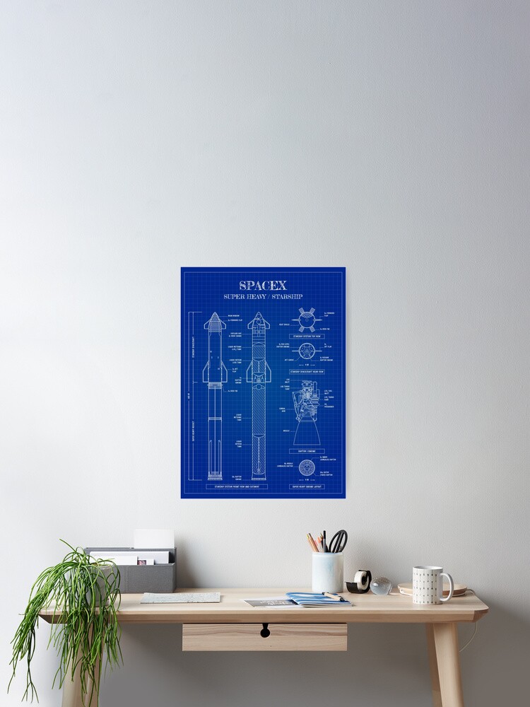 "SpaceX: Super Heavy / Starship (Vertical Blueprint)" Poster by BGALAXY ...